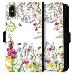 DeinDesign iPhone X Handy Klapph&uuml;lle Handyh&uuml;lle aus Kunst Leder schwarz Flip Case Meadow Nature Flowers Sideflip mit langer Lasche