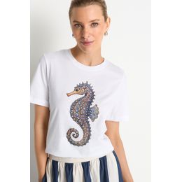 T-Shirt RICHROYAL, Damen, Gr. M, wei&szlig;, Web, Obermaterial: 100% Baumwolle, unifarben, regular fit taillenbedeckt, Rundhals, eingesetzt abgesteppte Kante, Shirts T-Shirt, Regular fit mit Rundhalsausschnitt