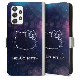 DeinDesign Galaxy A52s 5G Handy Klapph&uuml;lle Handyh&uuml;lle aus Kunst Leder wei&szlig; Flip Case Merchandise Hello Kitty Weltall Sideflip mit Lasche