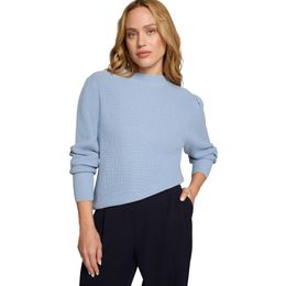 Strickpullover Zero "Damen mit Ballon&auml;rmeln", Damen, Gr. 34, soft chambray, Strick, Obermaterial: 50% Baumwolle (organic), 50% Polyacryl. F&uuml;llung:, unifarben, figurumspielend normal, weit B&uuml;ndchen krempelbar, Pullover Strickpullover, Plain/ohne Details