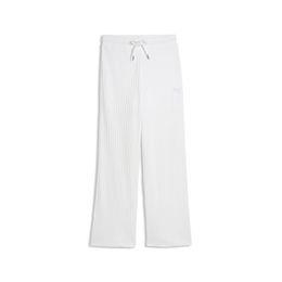 Sporthose Puma "HER High-Waist Wide Leg Hose Damen", Damen, Gr. M, Normalgr&ouml;&szlig;en, wei&szlig;, Obermaterial: 58% Baumwolle, 38% Polyester, 4% Elasthan. Futter: 100% Polyester, unifarben, comfort fit, Hosen Sporthose
