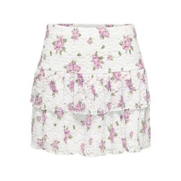 Minirock Only "ONLSAGA LACE MINI SKIRT", Damen, Gr. XL (42), cloud dancer aop:floral pale lila (saga), Spitze, Obermaterial: 97% Polyamid, 3% Elasthan, bedruckt, gebl&uuml;mt, mini, R&ouml;cke Minirock, Materialmix