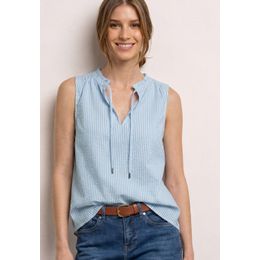 Blusentop Street One, Damen, Gr. 34, original blau, Stoff, 65% Polyester, 35% Viskose, gestreift, normal normal, Rundhals, abgesteppt, Blusen Blusentop, mit R&uuml;schendetails