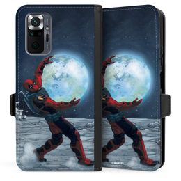 DeinDesign Xiaomi Redmi Note 10 Pro Handy Klapph&uuml;lle Handyh&uuml;lle aus Kunst Leder schwarz Flip Case Deadpool Moon Marvel Sideflip mit langer Lasche