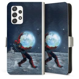 DeinDesign Galaxy A52s 5G Handy Klapph&uuml;lle Handyh&uuml;lle aus Kunst Leder wei&szlig; Flip Case Moon Marvel Deadpool Sideflip mit Lasche