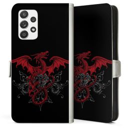 DeinDesign Galaxy A52s 5G Handy Klapph&uuml;lle Handyh&uuml;lle aus Kunst Leder wei&szlig; Flip Case Red Dragon Gothic Sideflip mit Lasche