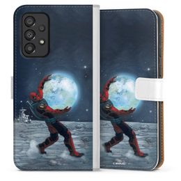 DeinDesign Galaxy A33 5G Handy Klapph&uuml;lle Handyh&uuml;lle aus Kunst Leder wei&szlig; Flip Case Marvel Moon Deadpool Sideflip mit Lasche