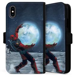 DeinDesign iPhone X Handy Klapph&uuml;lle Handyh&uuml;lle aus Kunst Leder schwarz Flip Case Moon Marvel Deadpool Sideflip mit langer Lasche