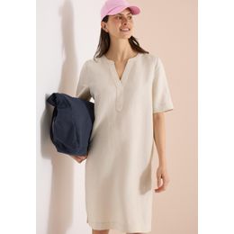 Midikleid Cecil, Damen, Gr. L (42), N-Gr, macadamia beige, Web, Obermaterial: 55% Leinen, 45% Viskose, unifarben, l&auml;ssig geschnitten kniefrei, Rundhals, abgesteppte Kante, Kleider Midikleid, Sommerkleid aus Leinenmix