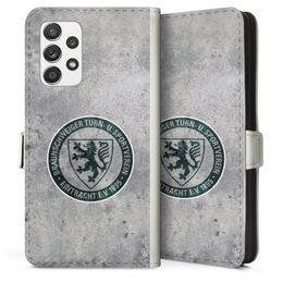 DeinDesign Galaxy A52s 5G Handy Klapph&uuml;lle Handyh&uuml;lle aus Kunst Leder wei&szlig; Flip Case Concrete Eintracht Braunschweig Logo Sideflip mit Lasche