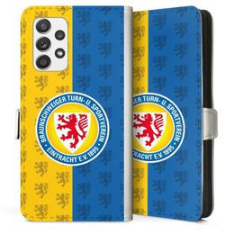 DeinDesign Galaxy A52s 5G Handy Klapph&uuml;lle Handyh&uuml;lle aus Kunst Leder wei&szlig; Flip Case Logo Eintracht Braunschweig Official Licensed Product Sideflip mit Lasche