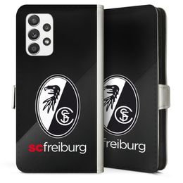DeinDesign Galaxy A52s 5G Handy Klapph&uuml;lle Handyh&uuml;lle aus Kunst Leder wei&szlig; Flip Case Sc Freiburg Lettering Logo Sideflip mit Lasche