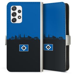 DeinDesign Galaxy A52s 5G Handy Klapph&uuml;lle Handyh&uuml;lle aus Kunst Leder wei&szlig; Flip Case Hsv Skyline Hamburg Sideflip mit Lasche