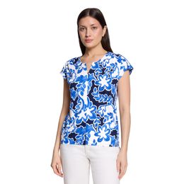 BETTY & CO Kurzarmshirt BETTY & CO "Damen mit Gummizug", Damen, Gr. L, blau (wei&szlig;, dunkelblau), Obermaterial: 50% Baumwolle, 50% Modal, loose fit normal, Rundhals, Shirts