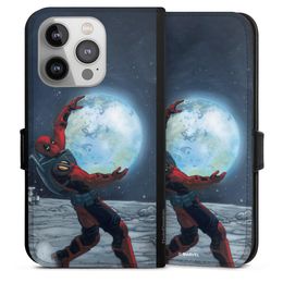 DeinDesign iPhone 14 Pro Handy Klapph&uuml;lle Handyh&uuml;lle aus Kunst Leder schwarz Flip Case Moon Marvel Deadpool Sideflip mit langer Lasche