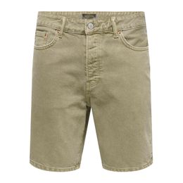 Only & Sons Shorts ONLY & SONS "ONSEDGE SAND 7981 TAI DNM SHORTS NOOS", Herren, Gr. L, N-Gr, cuban sand, Denim/Jeans, Obermaterial: 100% Baumwolle, used, regular fit ca. Mitte Oberschenkel, Hosen Shorts