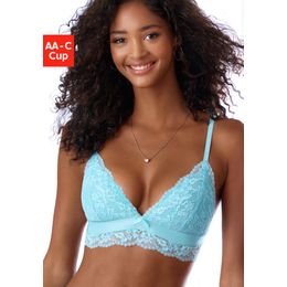 Bralette-BH Lascana, Damen, Gr. 70, Cup AA, t&uuml;rkis, Spitze, Obermaterial: 60% Polyamid, 35% Polyester, 5% Elasthan, BHs, mit atmungsaktiver, softer Spacer-Schale, Spitze, sexy Dessous