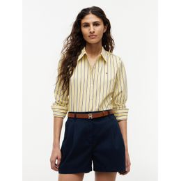 Hemdbluse Tommy Hilfiger "SUMMER POPLIN REGULAR SHIRT", Damen, Gr. 44, liquorice stp citronella, Popeline, Obermaterial: 100% Baumwolle, gestreift, regular fit normal, Rundhals, eingesetzt gerader Abschluss, Blusen Hemdbluse, Baumwolle, regular fit, auch in gro&szlig;en Gr&ouml;&szlig;en
