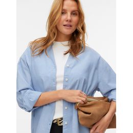 V&eacute;ro Moda Langarmbluse VERO MODA "VMNORMA LS CHAMBRAY SHIRT", Damen, Gr. L, light blau detail:melange, Web, Obermaterial: 100% Baumwolle, meliert, loose fit Po-bedeckend, V-Ausschnitt, Blusen, Baumwolle, loose fit