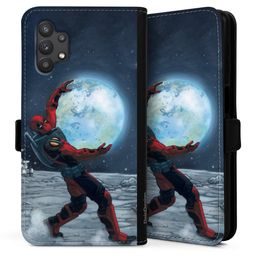 DeinDesign Galaxy A32 5G Handy Klapph&uuml;lle Handyh&uuml;lle aus Kunst Leder schwarz Flip Case Marvel Moon Deadpool Sideflip mit langer Lasche