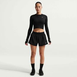 Trainingsshorts Nike "W NK ONE DF HR 5IN SHORT A", Damen, Gr. L, N-Gr, schwarz, wei&szlig;, Obermaterial: 95% Polyester, 5% Elasthan, Hosen, hoher Bund, mit Innenslip, weite Passform