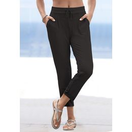 Schlupfhose Lascana, Damen, Gr. 34, N-Gr, schwarz, Jersey, Obermaterial: 95% Polyester, 5% Elasthan, unifarben, figurumspielend kn&ouml;chellang, Hosen Schlupfhose, aus glatter Jerseyqualit&auml;t, leichte Sommerhose mit Taschen, b&uuml;gelfrei, Topseller
