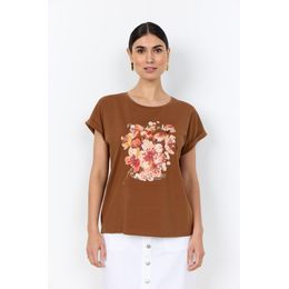 T-Shirt soyaconcept "SC-RINA FP 18", Damen, Gr. S, toffee, Single Jersey, Obermaterial: 95% Baumwolle, 5% Elasthan, bedruckt, normal, Rundhals, Shirts T-Shirt, Baumwolle mit Stretch