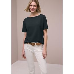 Kurzarmshirt Street One, Damen, Gr. 38, deep bound gr&uuml;n, Jersey, Obermaterial: 65% Viskose, 32% Polyester, 3% Elasthan, unifarben, regular fit h&uuml;ftbedeckend, U-Boot-Ausschnitt, Shirts, Sommershirt in Struktur-Optik