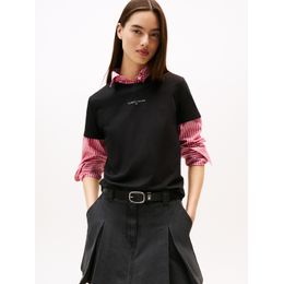 Kurzarmshirt Tommy Jeans "TJW REG LINEAR SS TEE", Damen, Gr. S (36), schwarz, Single Jersey, Obermaterial: 70% Baumwolle, 30% Viskose, unifarben, regular fit, Rundhals, Shirts
