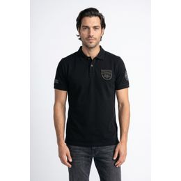 Poloshirt PETROL INDUSTRIES "Men Polo Short Sleeve", Herren, Gr. L (40), schwarz, Jersey, Obermaterial: 100% Baumwolle, bestickt, regular fit normal, ohne Ausschnitt, Shirts, mit Logo Stickereien