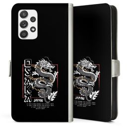 DeinDesign Galaxy A52s 5G Handy Klapph&uuml;lle Handyh&uuml;lle aus Kunst Leder wei&szlig; Flip Case Ocean Dragon Japan Sideflip mit Lasche