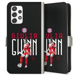 DeinDesign Galaxy A52s 5G Handy Klapph&uuml;lle Handyh&uuml;lle aus Kunst Leder wei&szlig; Flip Case Fc Bayern M&uuml;nchen Official Licensed Product Giulia Gwinn Sideflip mit Lasche