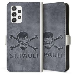 DeinDesign Galaxy A52s 5G Handy Klapph&uuml;lle Handyh&uuml;lle aus Kunst Leder wei&szlig; Flip Case Logo Fc St. Pauli Concrete Sideflip mit Lasche