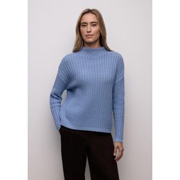 Longpullover Street One, Damen, Gr. 34, frosted blau, Web, 60% Baumwolle, 40% Polyacryl, unifarben, comfort fit normal, Rundhals, B&uuml;ndchen, Pullover Longpullover, mit Struktur