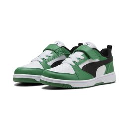 Sneaker Puma "Puma Rebound V6 Lo Sneakers Kinder", Kinder, Gr. 28, schwarz-wei&szlig; (wei&szlig; schwarz archive gr&uuml;n), Obermaterial: Synthetik, Textil. Futter: Textil. Innensohle: Textil. Laufsohle: Gummi, Schuhe Sneaker