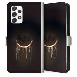 DeinDesign Galaxy A52s 5G Handy Klapph&uuml;lle Handyh&uuml;lle aus Kunst Leder wei&szlig; Flip Case Full Moon Moon Light Sideflip mit Lasche