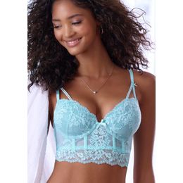 Push-up-BH Lascana, Damen, Gr. 70, Cup C, blau (t&uuml;rkis), Spitze, Obermaterial: 60% Polyamid, 35% Polyester, 5% Elasthan, BHs Push-up-BH, mit B&uuml;gel, in leichter Longforn, mit Spitze, sexy Dessous