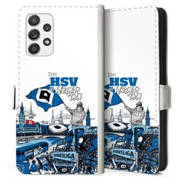 DeinDesign Galaxy A52s 5G Handy Klapph&uuml;lle Handyh&uuml;lle aus Kunst Leder wei&szlig; Flip Case Ascent Hamburger Sv Official Licensed Product Sideflip mit Lasche