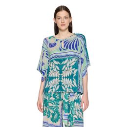 Schlupfbluse Cartoon "Damen mit Muster", Damen, Gr. 34, gr&uuml;n, blau, Obermaterial: 100% Viskose, l&auml;ssig geschnitten normal, Rundhals, Blusen Schlupfbluse
