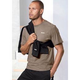 T-Shirt BENCH. LOUNGEWEAR, Herren, Gr. L (52/54), grau (taupe), Single Jersey, Obermaterial: 100% Baumwolle, unifarben, Basic, bequem normal, Rundhals, abgesteppte Kante, Shirts T-Shirt, mit kleinem Markenaufdruck vorn