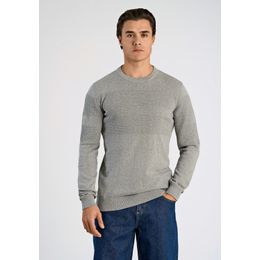 Strickpullover LINDBERGH "Strickpullover Relaxed Fit", Herren, Gr. L, grau (grau mel), Obermaterial: 100% Baumwolle, Rundhals, Pullover Strickpullover