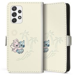 DeinDesign Galaxy A52s 5G Handy Klapph&uuml;lle Handyh&uuml;lle aus Kunst Leder wei&szlig; Flip Case Angel Disney Lilo & Stitch Sideflip mit Lasche