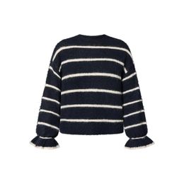 Strickpullover Zero "Damen gestreift mit Wolle", Damen, Gr. L, patch dunkelblau, cream, Strick, Obermaterial: 2% Elasthan, 15% Polyamid, 8% Polyacryl, 21% Polyester, 49% Polyester, 5% Wolle. F&uuml;llung:, gestreift, figurumspielend normal, Rundhals, weit gewellter Abschluss mit Gummizug, Pullover Strickpullover, weiteres Detail