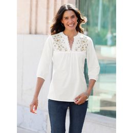 WITT Damen Baumwollbluse mit Kontrast-Stickerei, ecru, Gr&ouml;&szlig;e 38