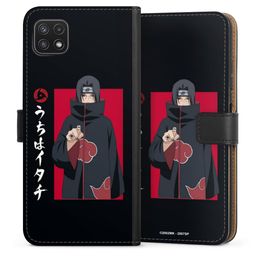 DeinDesign Galaxy A22 5G Handy Klapph&uuml;lle Handyh&uuml;lle aus Kunst Leder schwarz Flip Case Itachi Uchiha Official Licensed Product Naruto Shippuden Sideflip mit 