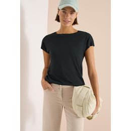 Rundhalsshirt Cecil, Damen, Gr. L (42), palm breeze gr&uuml;n, Web, 50% Baumwolle, 50% Modal, unifarben, comfort fit normal, U-Boot-Ausschnitt, abgesteppt, Shirts Rundhalsshirt, mit Raffung
