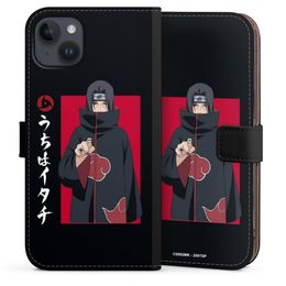 DeinDesign iPhone 14 Plus Handy Klapph&uuml;lle Handyh&uuml;lle aus Kunst Leder schwarz Flip Case Official Licensed Product Itachi Uchiha Naruto Shippuden Sideflip mit 
