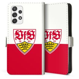 DeinDesign Galaxy A52s 5G Handy Klapph&uuml;lle Handyh&uuml;lle aus Kunst Leder wei&szlig; Flip Case Vfb Stuttgart Logo Official Licensed Product Sideflip mit Lasche