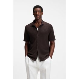 Kurzarmhemd BOSS, Herren, Gr. L, N-Gr, schwarz braun207, Strick, Obermaterial: 100% Baumwolle, unifarben, regular fit normal, Rundhals, B&uuml;ndchen, Hemden, aus Baumwoll-Strick, Regular Fit, Polokragen