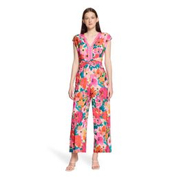 Overall Vera Mont "Damen mit Blumenprint", Damen, Gr. 36, Normalgr&ouml;&szlig;en, gelb, pink, Obermaterial: 94% Polyester, 6% Elasthan, figurumspielend, Serafino, Overalls Overall
